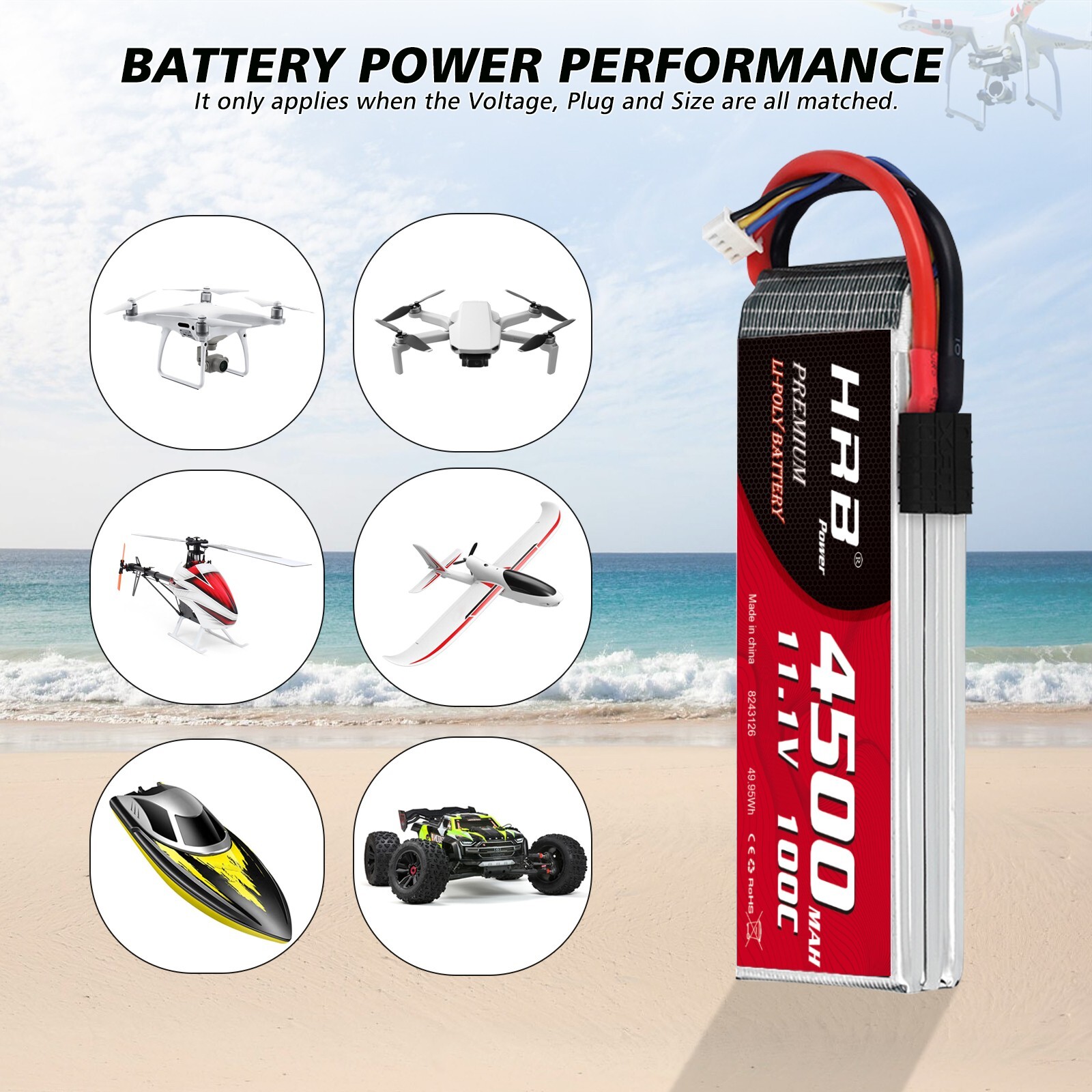 2X HRB 11.1V 3S 4500mAh Lipo Battery 100C TRX for RC Drone Helicopter ...