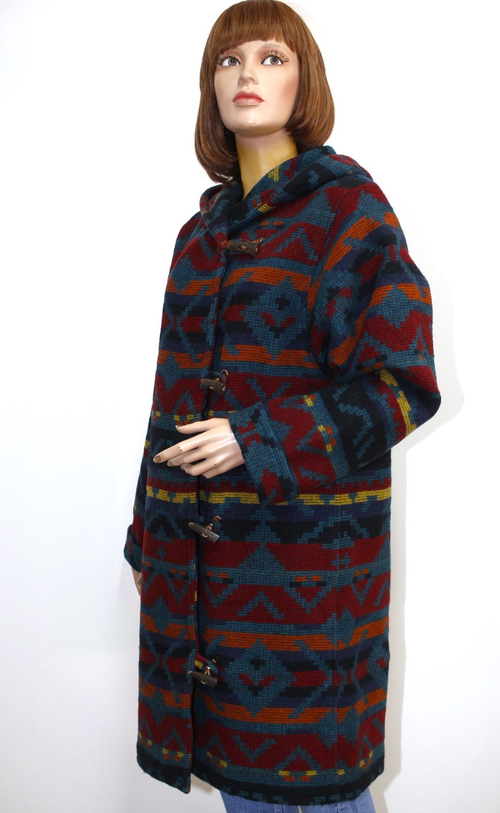 Vintage WOOLRICH Southwestern Aztec Navajo Wool Hooded Long Coat ...