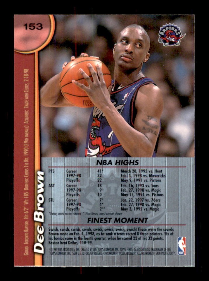 1998 Basketball Finest Dee Brown Toronto Raptors #153 | eBay