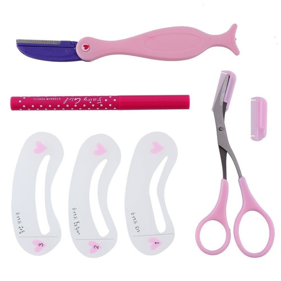 Eyebrow Set Pencil Razor Scissor Stencil Trimmer 3 Shaper Shaping Shape ...