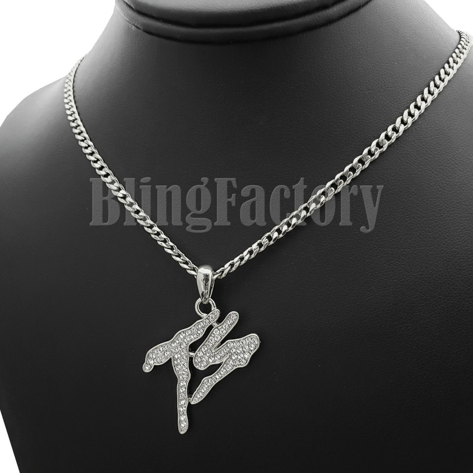 Hip Hop Silver PT TS Terror Squad Pendant & 18" 20" 24" Cuban Chain ...