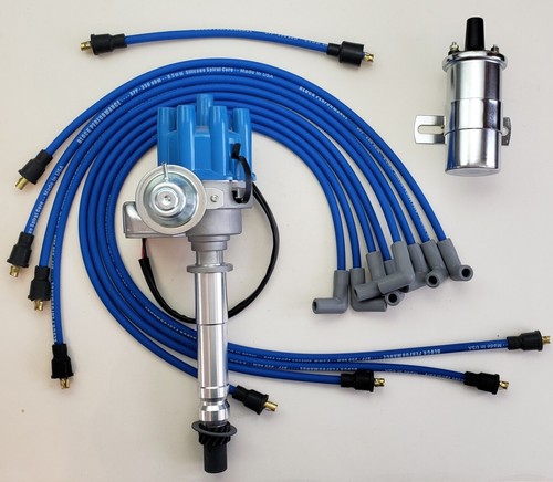 CHEVY 327 350 SMALL FEMALE BLUE CAP HEI DISTRIBUTOR + 8.5mm WIRES OVER ...