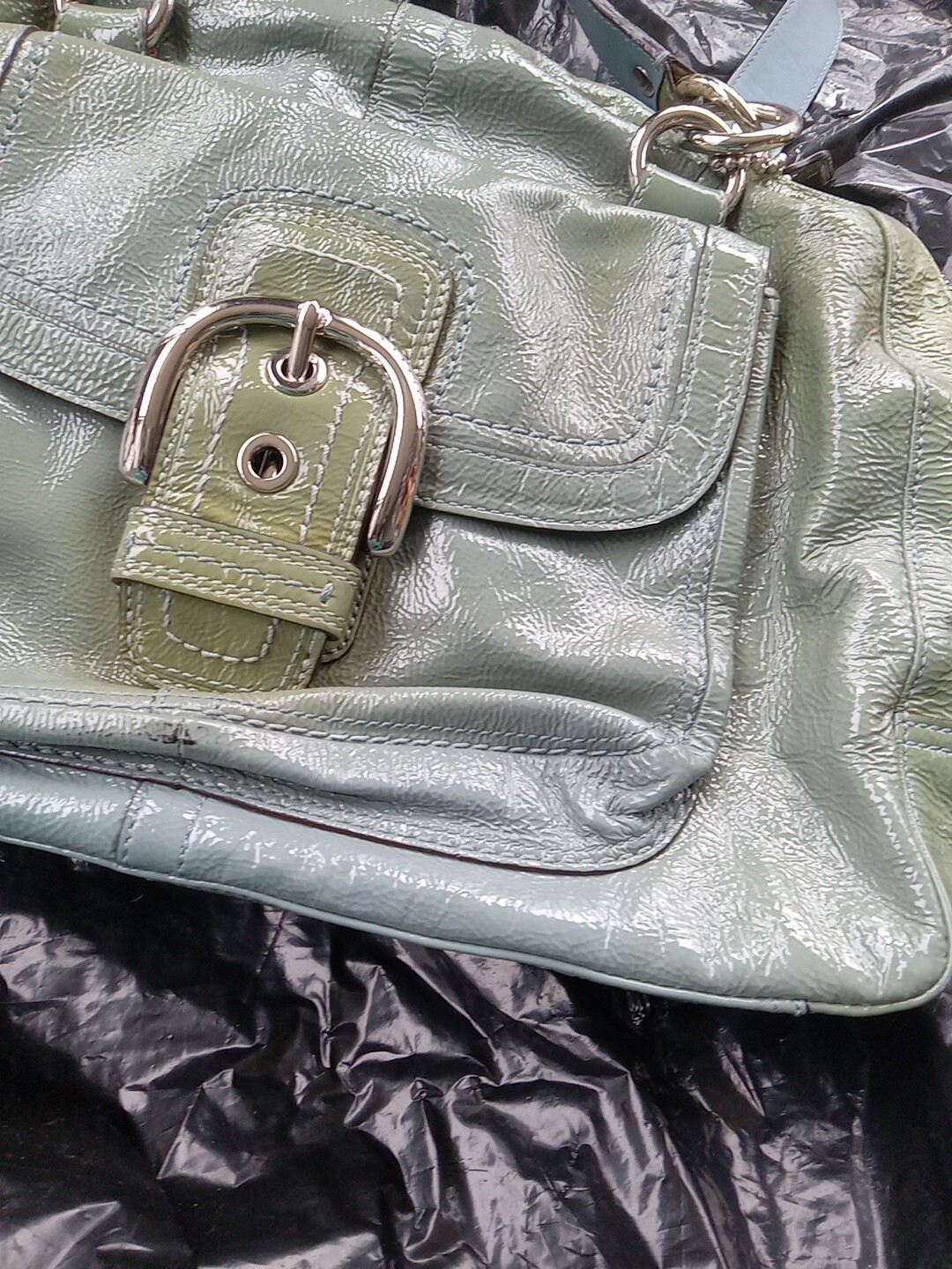 coach Two Tone Patent Leather handbags large Blue An… - Gem