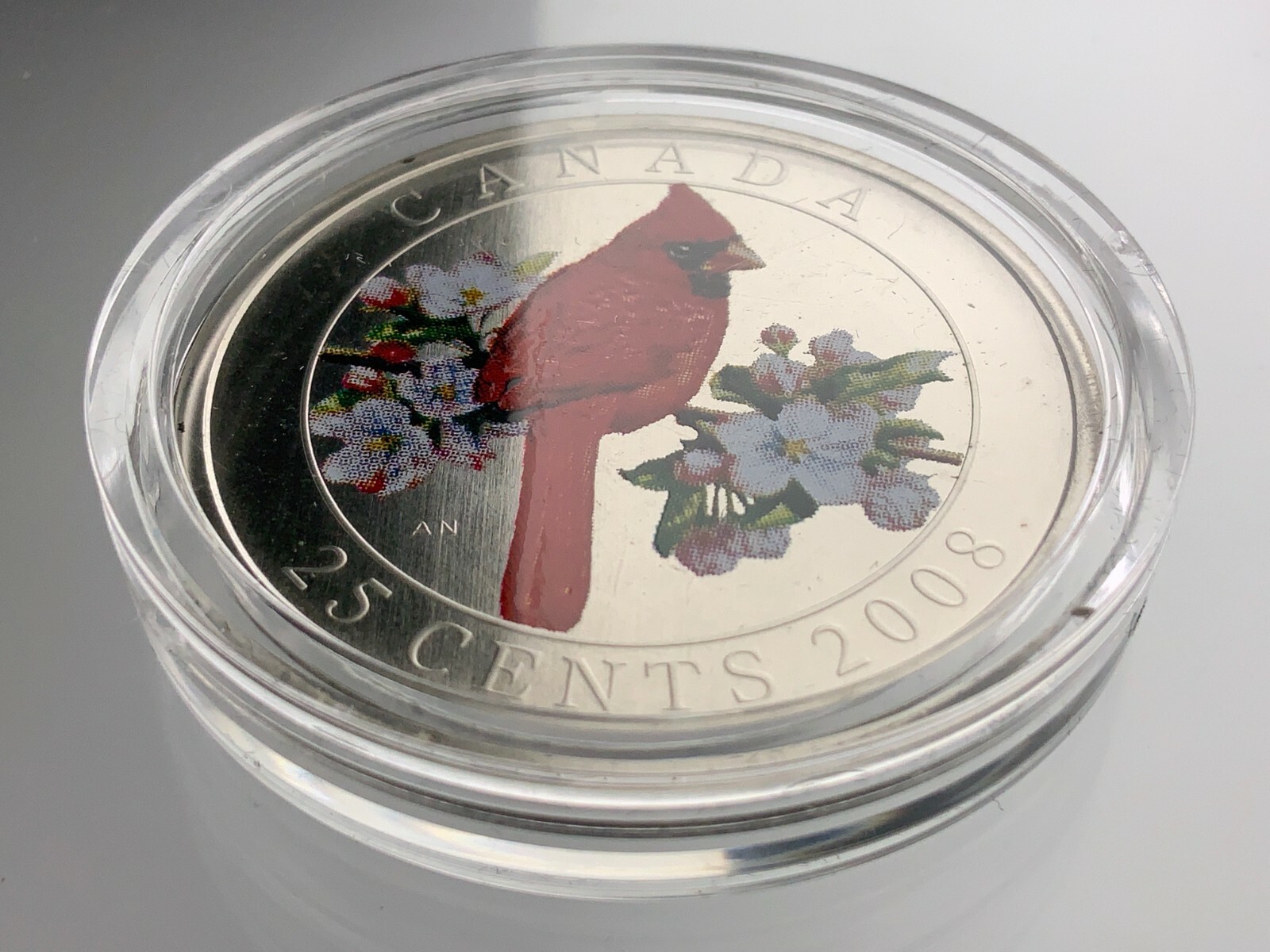 2008 Canada 25 Cents Northern Cardinal Coloured Uncirculated Coin Y534 ...