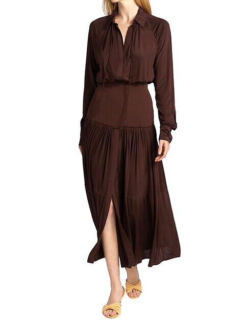 A.L.C. Conrad Women's Brown Long Sleeve Midi Tiered Dress Sz M $495 * ...