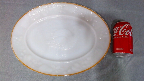 VINTAGE WHITE MILK GLASS TURKEY PLATTER 15-1/2" #2390, ANCHOR HOCKING ...