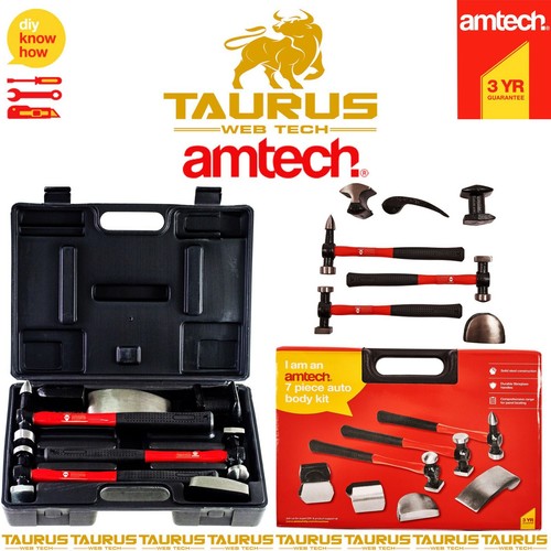 7x AMTECH Auto Body Dent Repair Kit Panel Beating Fibreglass Hammer ...