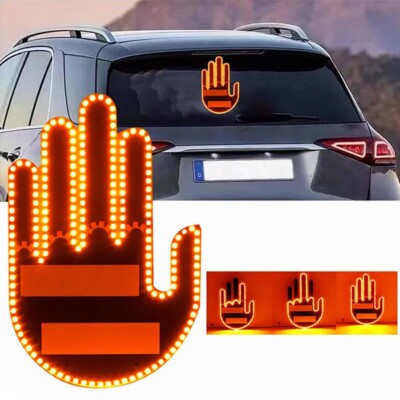 Universal Car Middle Finger LED Light Remote Gadgets Sign Funny Rear ...