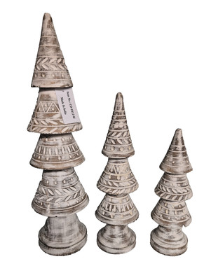 Cody Foster Folk Distressed Whitewashed Wood Decorative Trees, Set of 3 ...