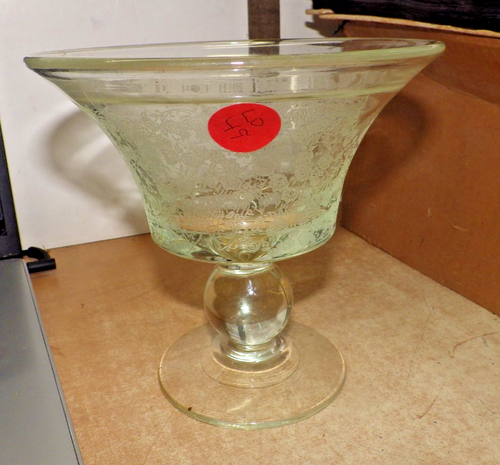VTG ANTIQUE TIFFIN ETCHED GLASS ROSE PATTERN COMPOTE OR CANDY DISH | eBay