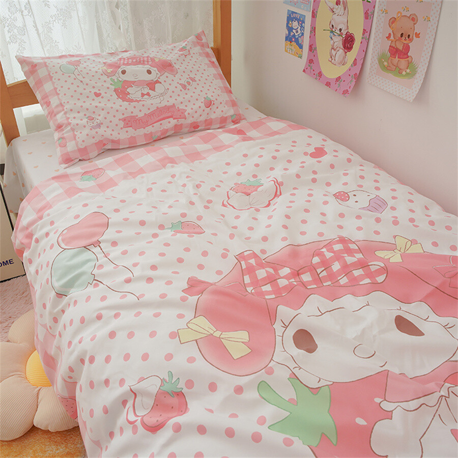 Anime My Melody Kuromi Bedding Sheet Quilt Cover Pillowcase Cute Bed ...