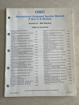 VINTAGE 1984 OMC OUTBOARD MARINE 2 THRU V-6 MODELS MID-SECTION MANUAL ...