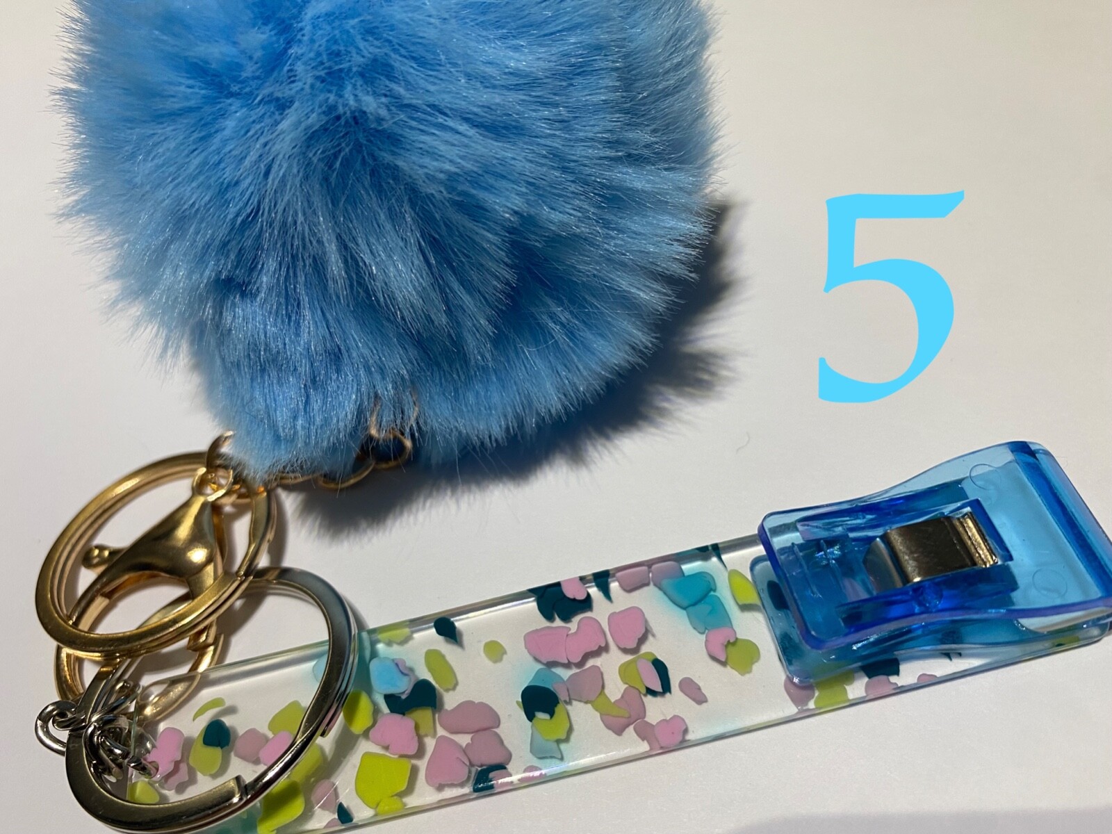 ATM credit card grabber for long nails keychain w/ PomPom (Blue w ...