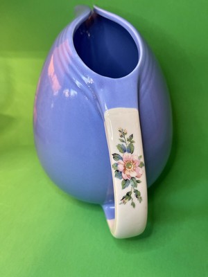 halls superior quality kitchenware pitcher blue w pink roses rose ...