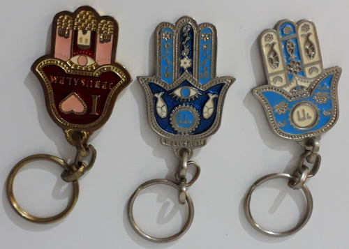 Judaica Jewish 3 metal keychains Key ring Hamsa חמסה Kabbalah Israel ...