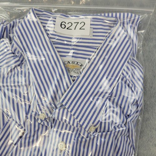 Eagle Shirtmakers Shirt 80's Two Ply Pinpoint Blue Stripe Mens 16 1/2 ...
