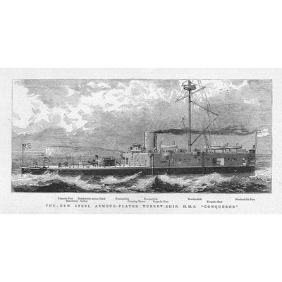 HMS CONQUEROR The New Steel Armour Plated Turret Ship - Antique Print ...