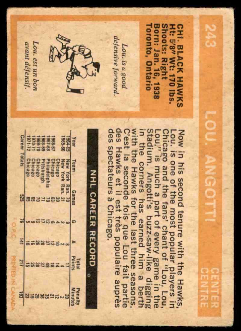 1972-73 O-Pee-Chee Signed Autographed Card #243 Lou Angotti | eBay