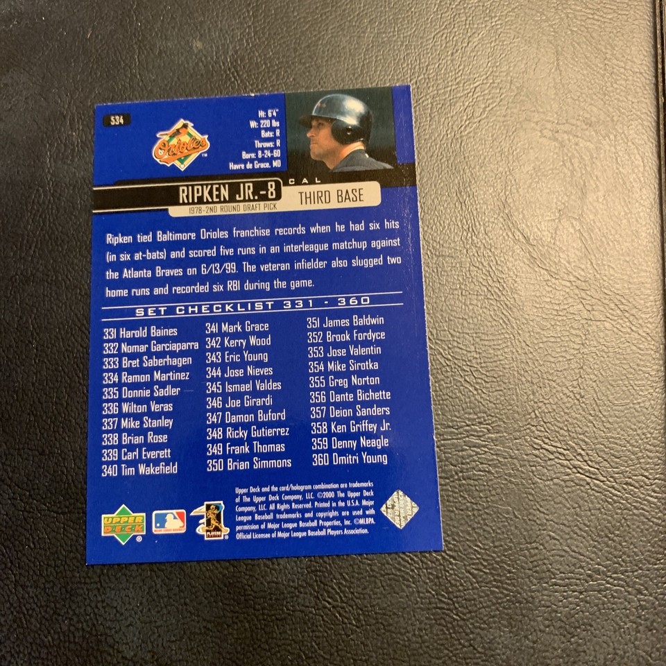 B51a Cal Ripken JR Baltimore orioles #534 checklist 2000 upper deck | eBay