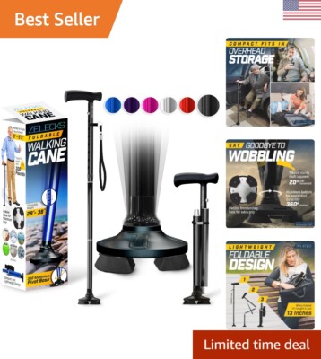 Adjustable Folding Cane with T Handle & 360 Pivot Base - Lightweight ...