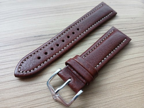 Hirsch Buffalo Brown Artisan Padded Leather 20mm Watch Strap Silver ...