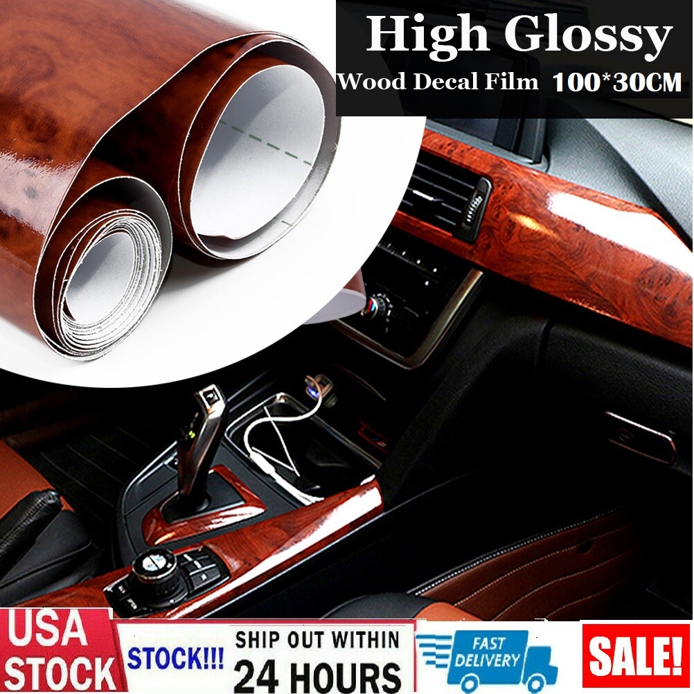 Car Interior Glossy Wood Grain Textured Vinyl DIY Wrap Sticker Decal ...