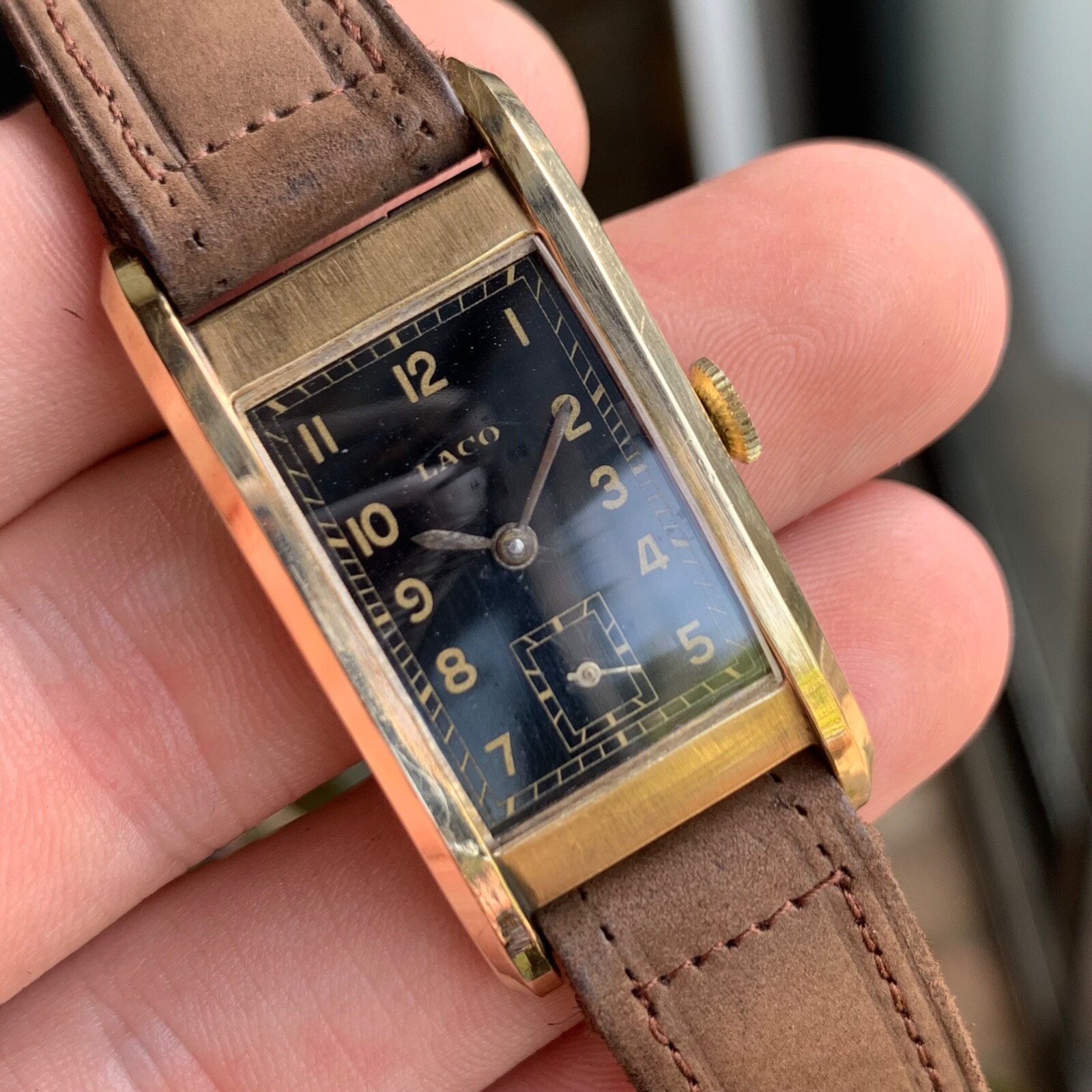 Mint 40's Laco Black Gilt Dial Cal. 580 Art Deco Wristwatch – Original ...
