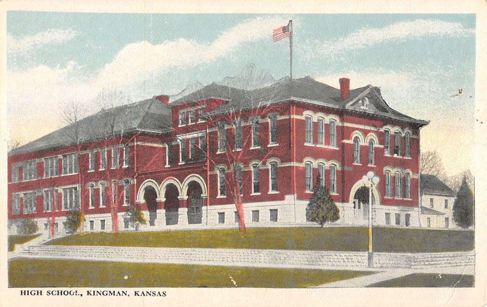 Kingman Kansas High School Exterior Street View Antique Postcard K27487 ...