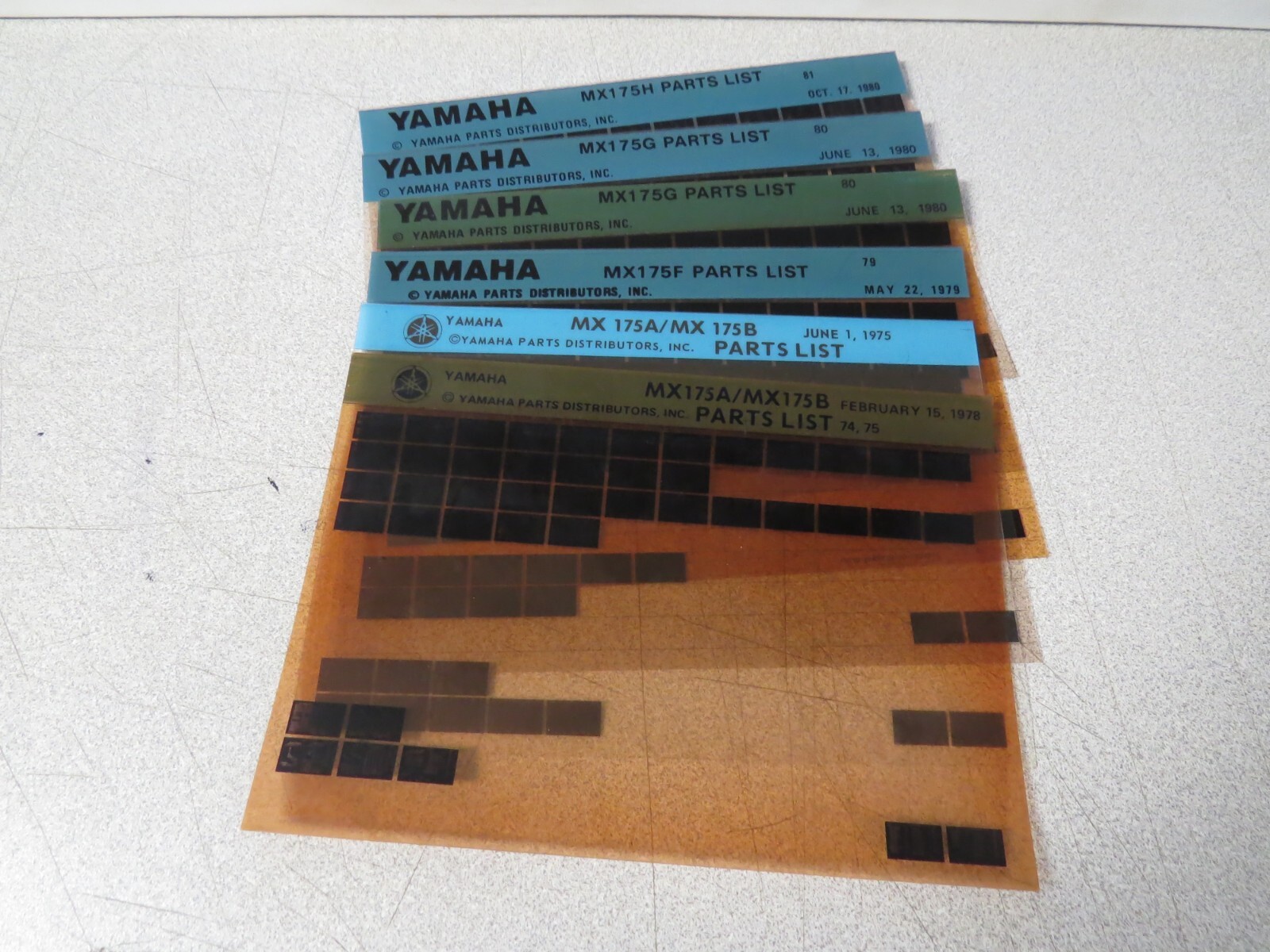 Vintage Yamaha OEM 74-75 & 79-81 MX175 Parts List Microfiche Lot of 6 ...