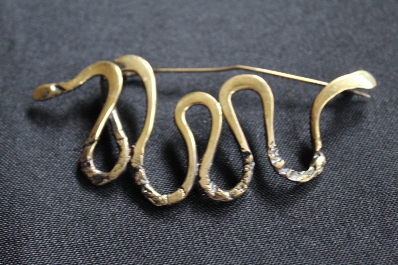 Vintage Artist Made Large Metal Snake Pin - Gem