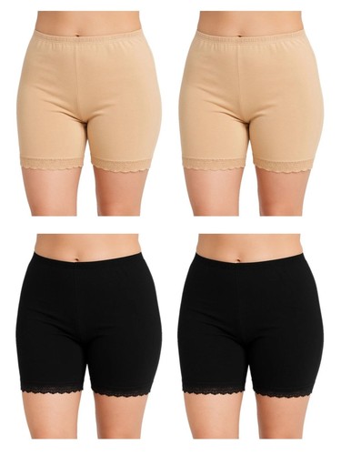 Ladies 2 Pack Anti-Chafing Shorts Cotton Lace Trim Thigh Underwear ...