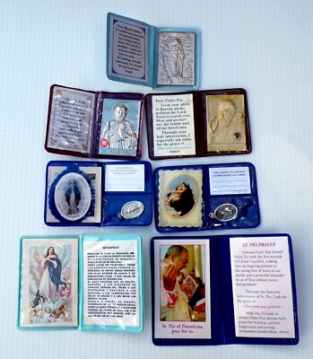 Lot of 7 Pocket Shrines Catholic Padre Pio. St Jude Anthony Mary Some W ...