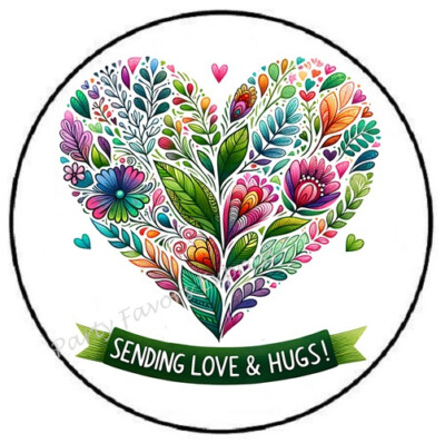 SENDING LOVE AND HUGS FLORAL HEART ENVELOPE SEALS LABELS STICKERS PARTY ...