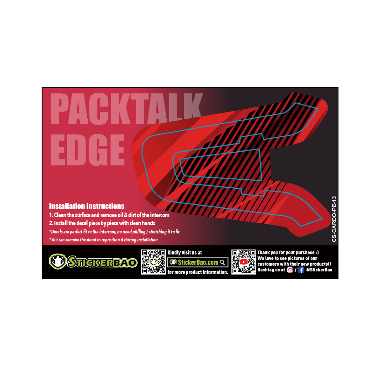For Cardo Packtalk Edge Removable Skin Cover Sticker Protection Red ...