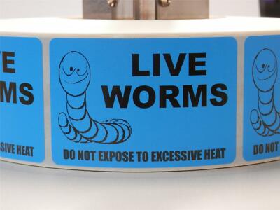 LIVE WORMS Do Not Expose to Excessive Heat Sticker Label fluorescent ...