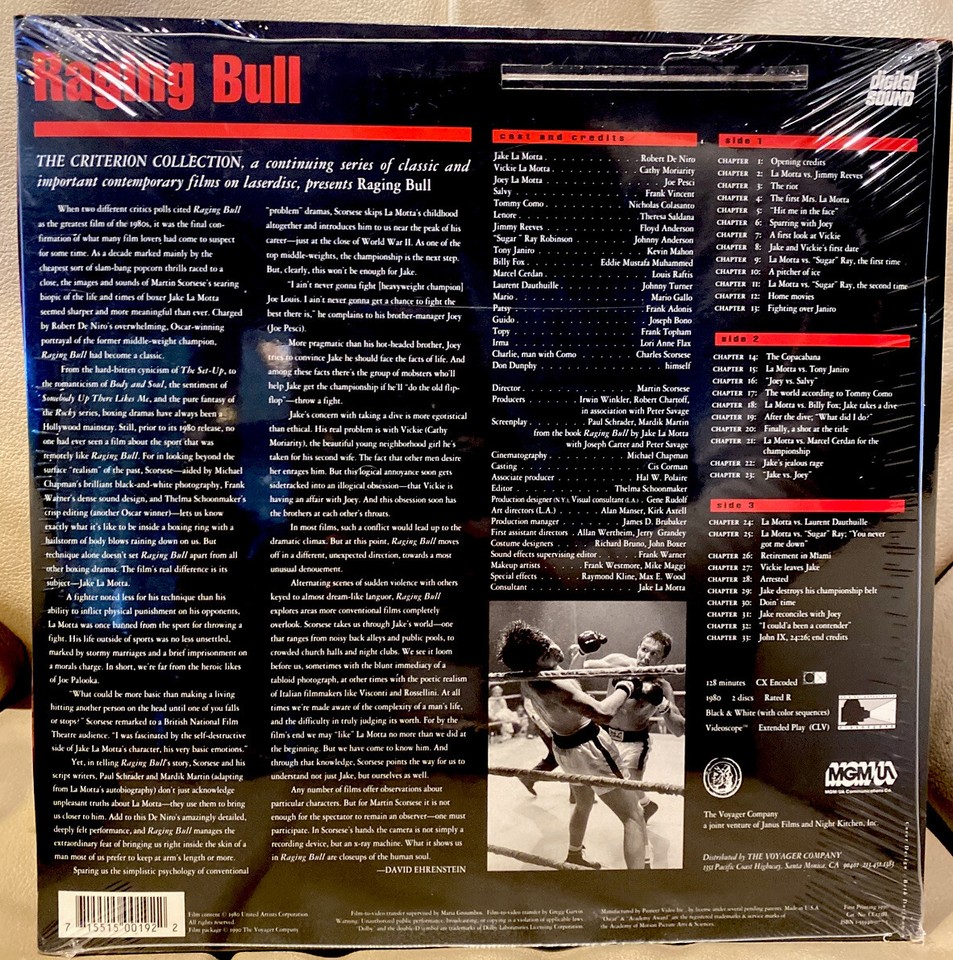 Raging Bull (1980) LASERRDISC Criterion Collection ROBERT DeNIRO CAV ...