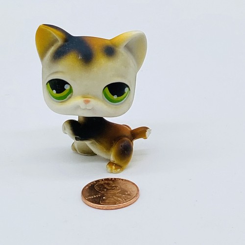 Littlest Pet Shop Calico Cat Paw Up Black & Orange Green Eyes 27 LPS ...