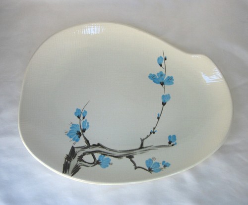 Vintage Red Wing Driftwood Hand Painted Pottery Platter Blue Flowers ...