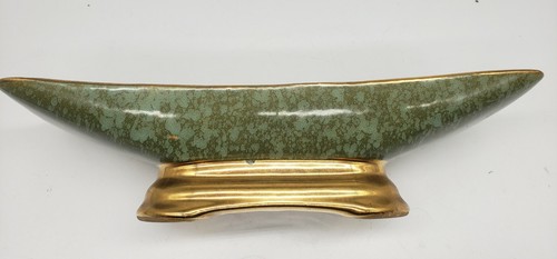 Retro Vintage 1970's Shafer 23k Gold Trim Art Pottery Planter Green T51 ...