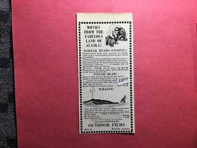 1961 Ad. Outdoor Films. Kodiak, Alaska. 16mm Alaska Films | eBay