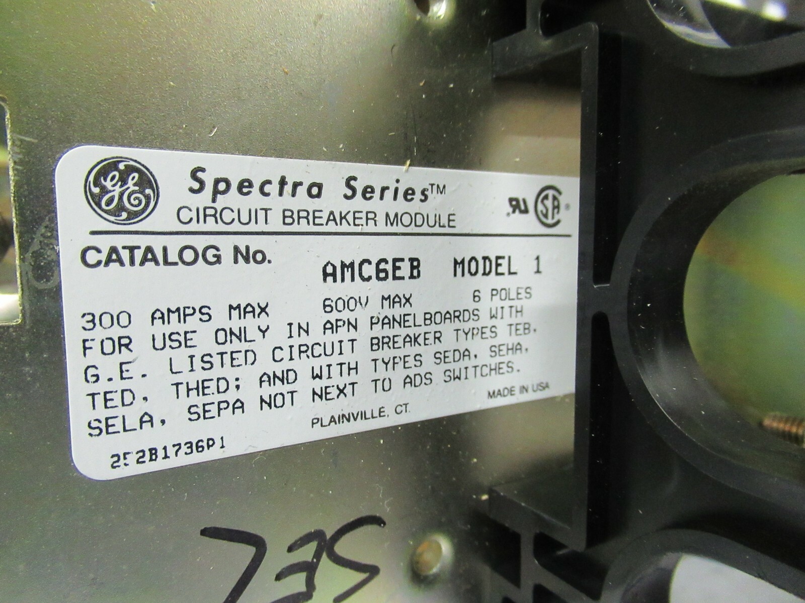 GE AMC6EB SPECTRA Circuit Breaker Module Type TE & SE, 18" TRIM ...