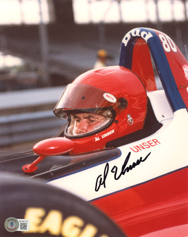 AL UNSER SIGNED AUTOGRAPHED 8x10 PHOTO LEGENDARY DRIVER RARE BECKETT BAS