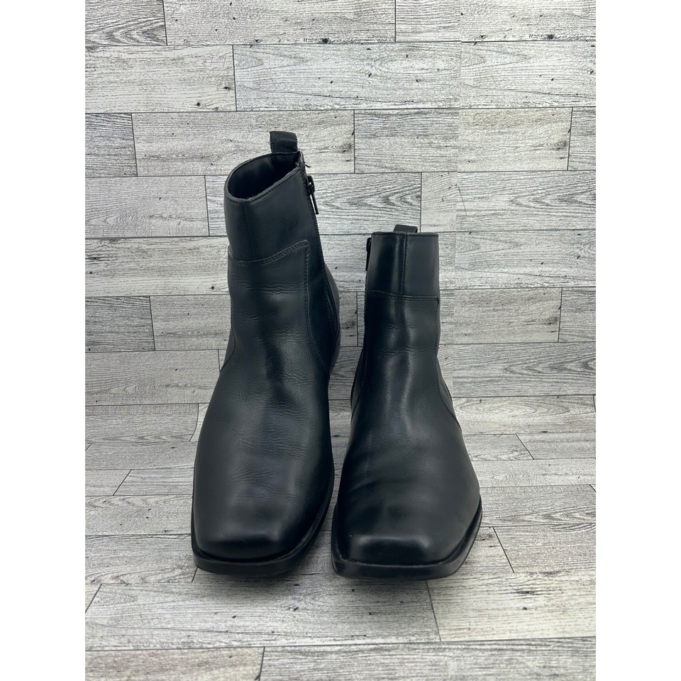 Rockport K70048 Mens Black Leather Square Toe Side Zip Ankle Boots Size ...