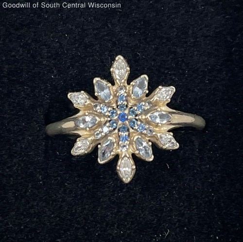 Sterling Silver Pandora Designer Blue + White CZ Snowflake Ring Size 9. ...