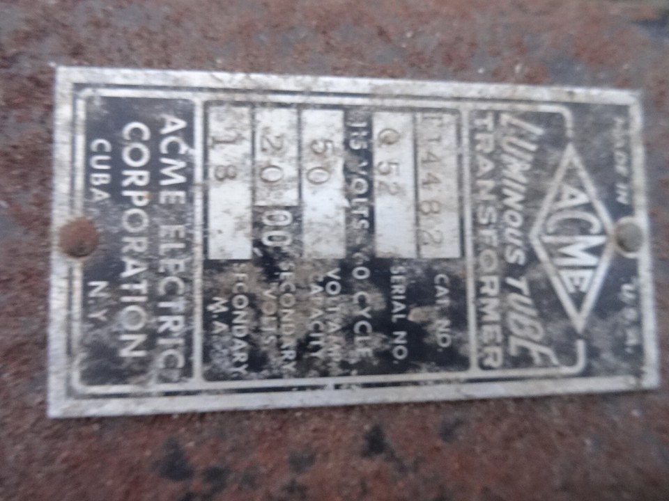 ACME ELECTRIC LUMINOUS TUBE TRANSFORMER 2000 volt out neon sign | eBay