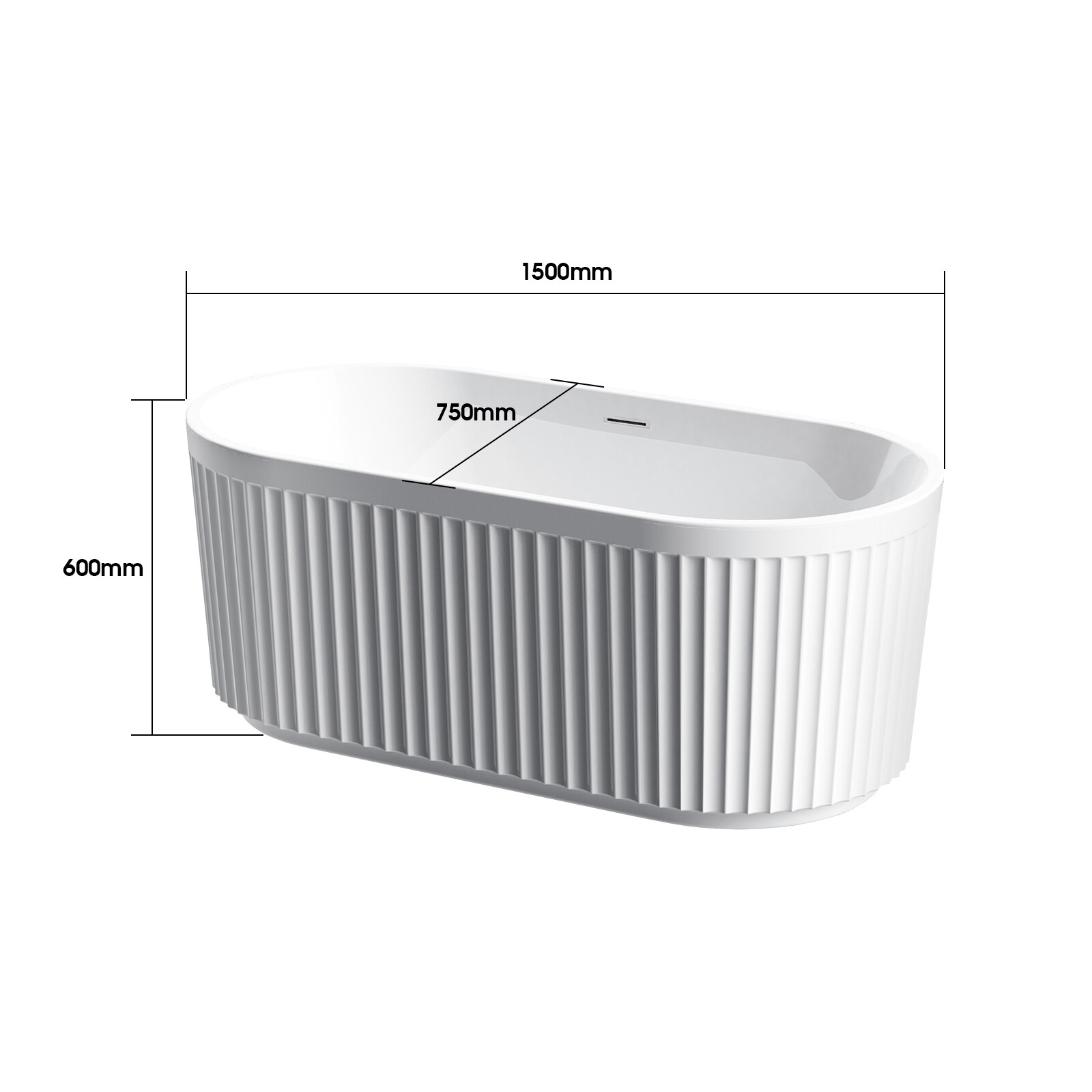 Bathroom Gloss White Acrylic Groove Oval Bathtub Freestanding Overflow ...