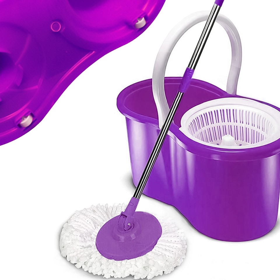 360° Rotating Magic Spin Mop Bucket Set Hard Floor Microfibre with 2 ...