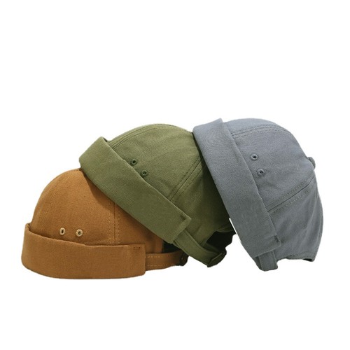 Men Docker Hats Rolled Cuff Brimless Adjustable Beanie Sailor Cap Hip ...