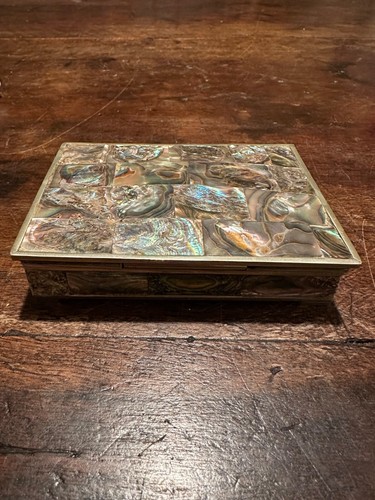Vintage Abalone Shell Footed Jewelry Trinket Box Alpaca Mexico Hinged ...