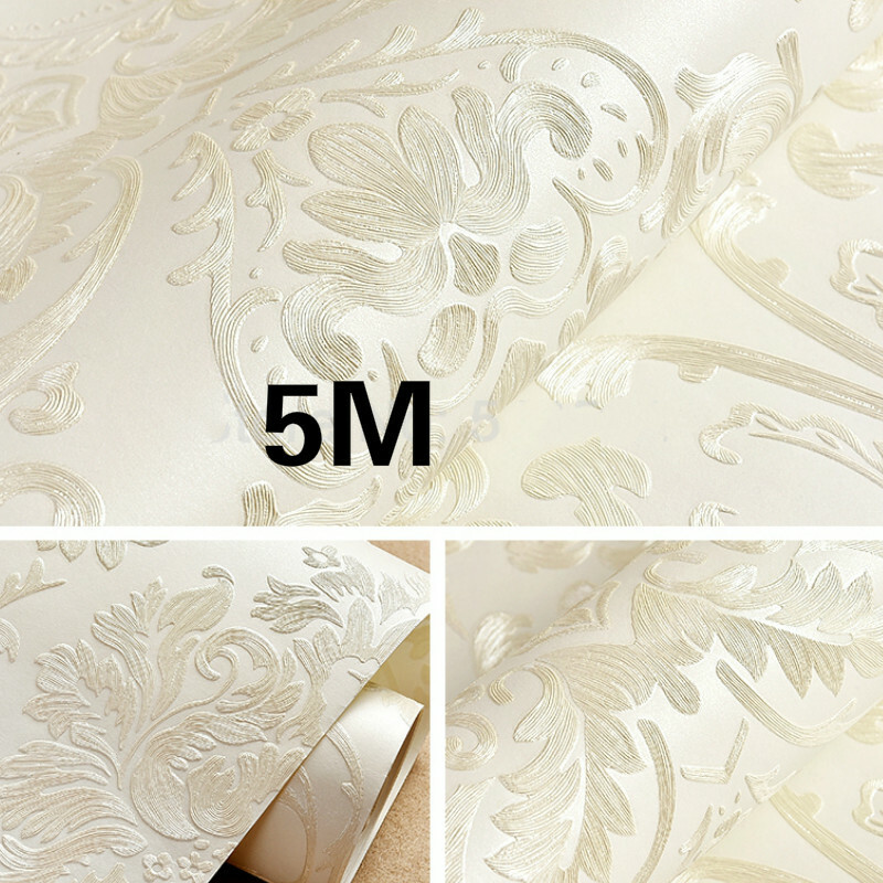 Waterproof 3D Embossed Wallpaper Sticker Roll Damascus PVC Self ...